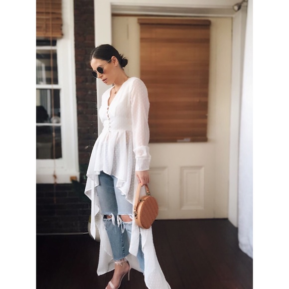 Tops | 1st Date White High Low Duster Top | Poshmark